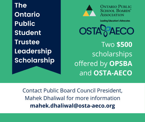 The Ontario Public Student Trustee Leadership Scholarship - OPSBA